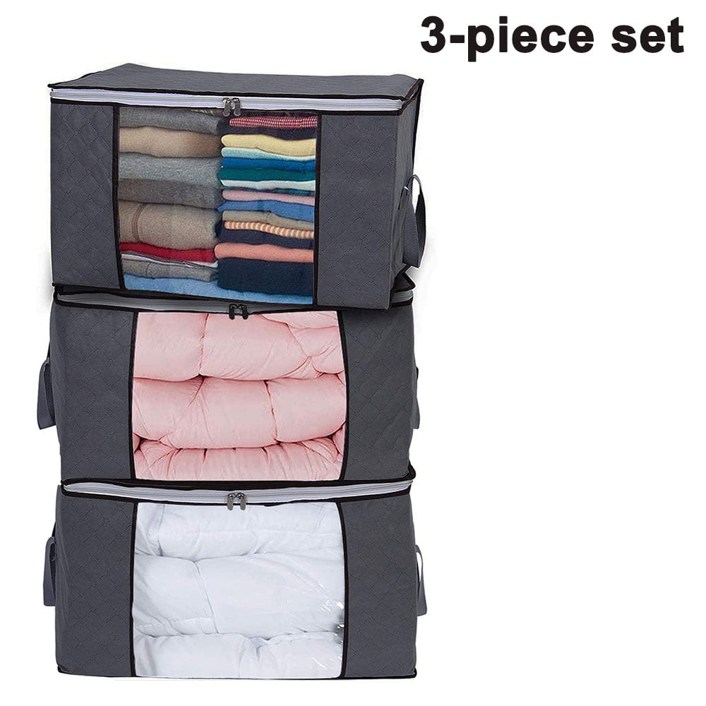 Biinggo 3 Pack Clothes Storage Bags  Large Capacity Blanket Storage Containers Organizers For Comforters bedding clothing foldable 3 Layer Fabric #5