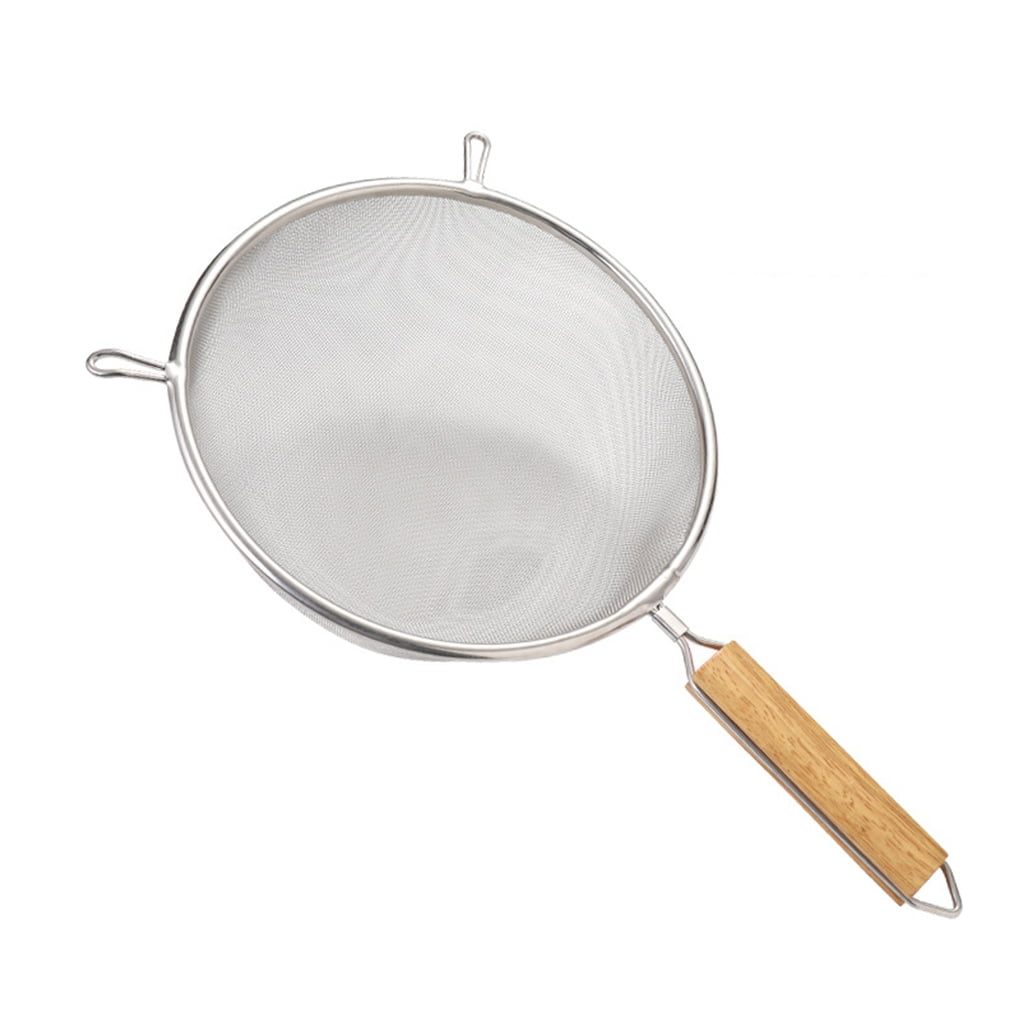 Stainless Steel Double Net Strainers with Wood Handle and Hooks Fine ... Stainless Steel Double Net Strainers with Wood Handle and Hooks Fine ...