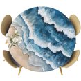 Beach Blue Wave Abstract Art Round Fitted Tablecloth with Elastic Edge ...