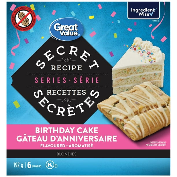 Great Value Secret Recipe Series Birthday Cake Flavoured Blondies, 192 ...