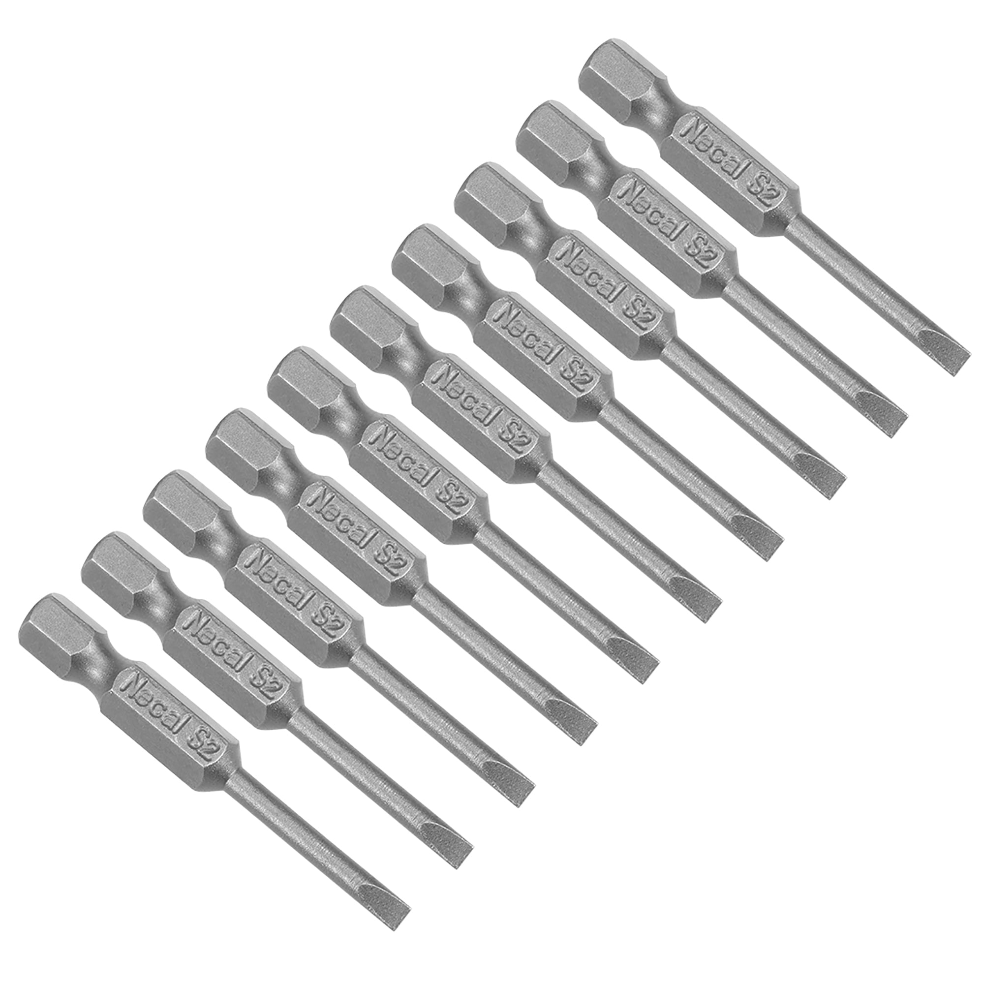 10Pcs 1/4" Hex Shank 50mm Length Magnetic SL3 Slot Head Screwdriver Bit ...