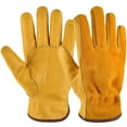 Gardening Gloves with Waterproof Sleeves, Cowhide Leather Work Gloves for Men Women, Gold L ...