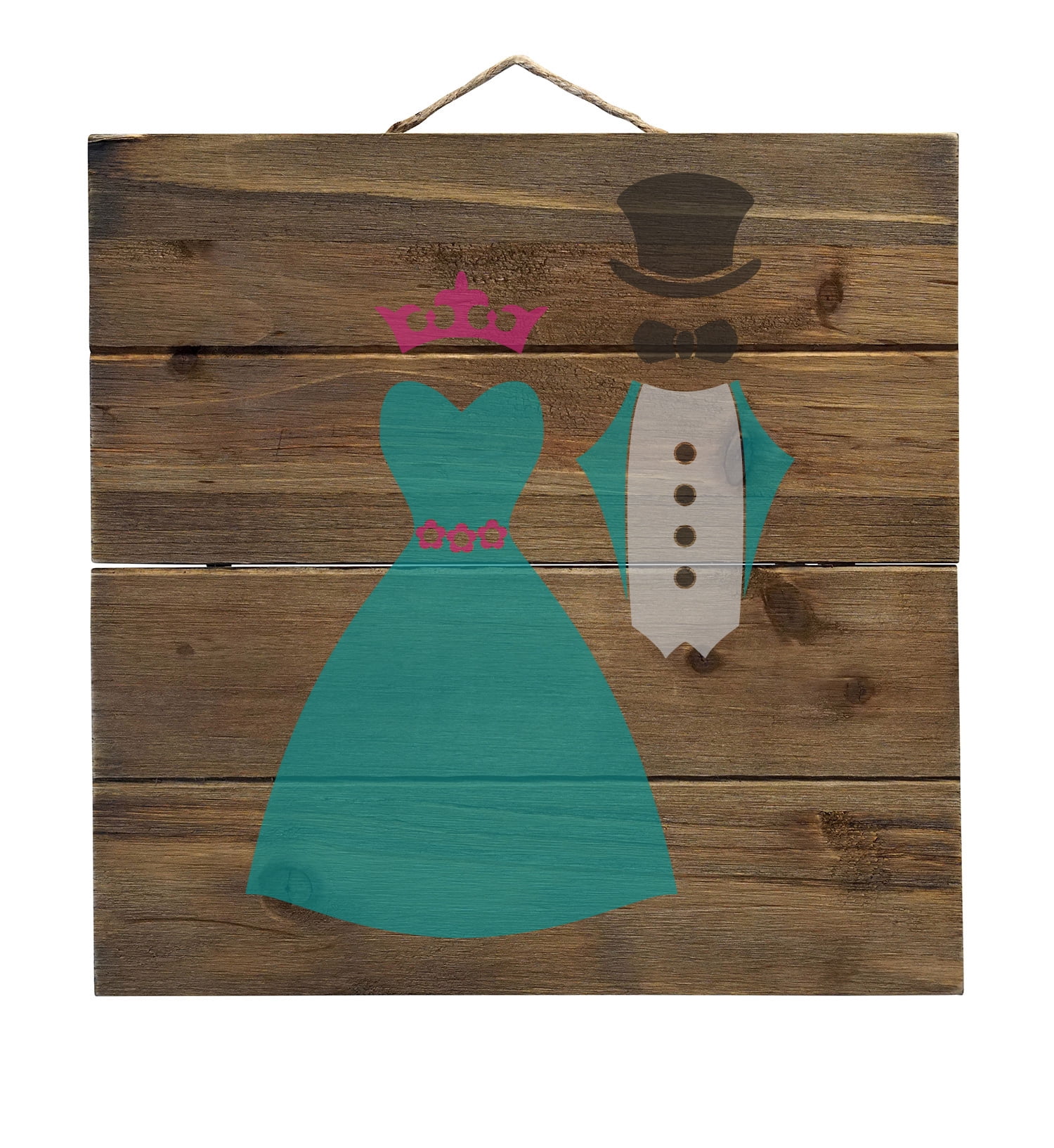 Bride & Groom Wedding Attire - Decorative REAL WOOD Wall Art - Faux ...