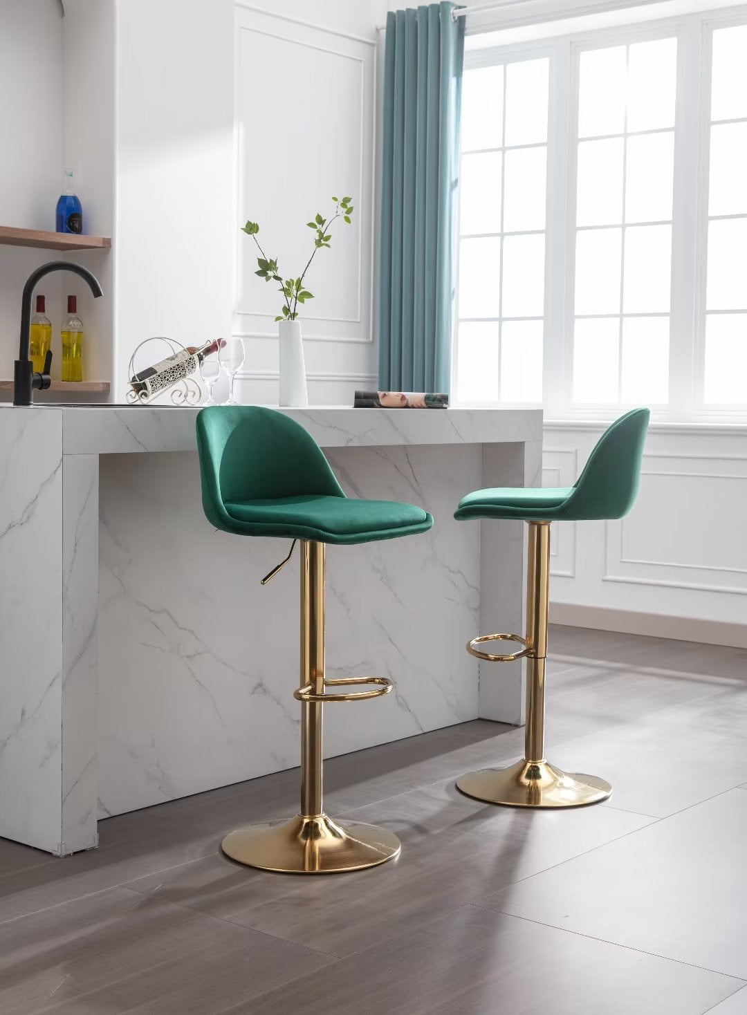 Velvet Swivel Bar Stools Set of 2, Adjustable Counter Height Dining ...