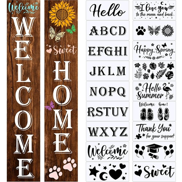 18 Pieces Welcome Stencils Letters Wall Stencils Reusable Stencils ...