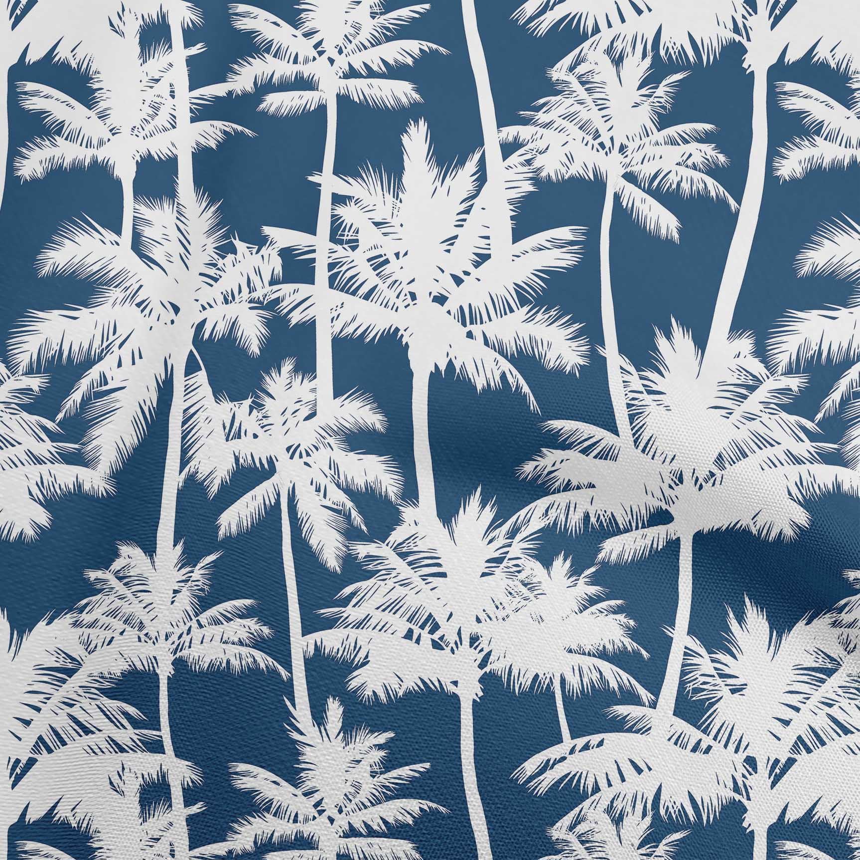 oneOone Silk Tabby Blue Fabric Coconut Tree & Leaf Sewing Material ...