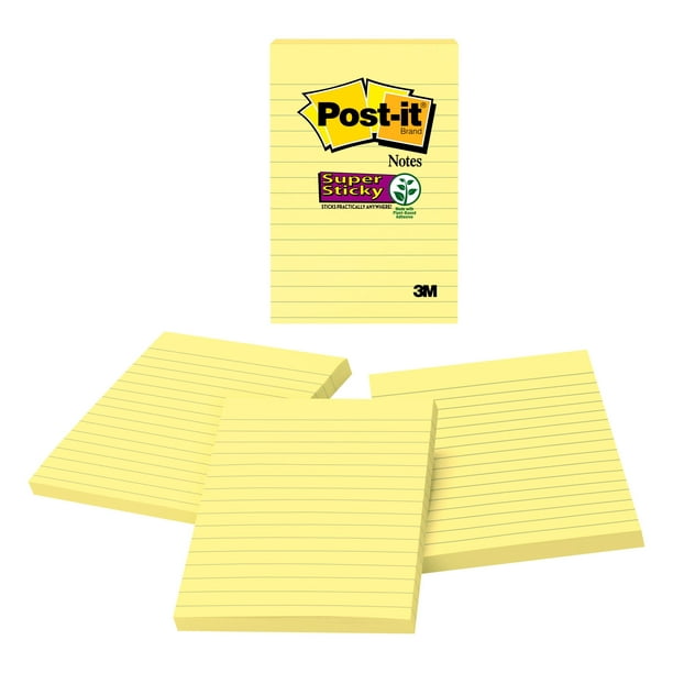Post-it Super Sticky Lined Notes, 4" x 6", Canary Yellow, 3 Pack ...