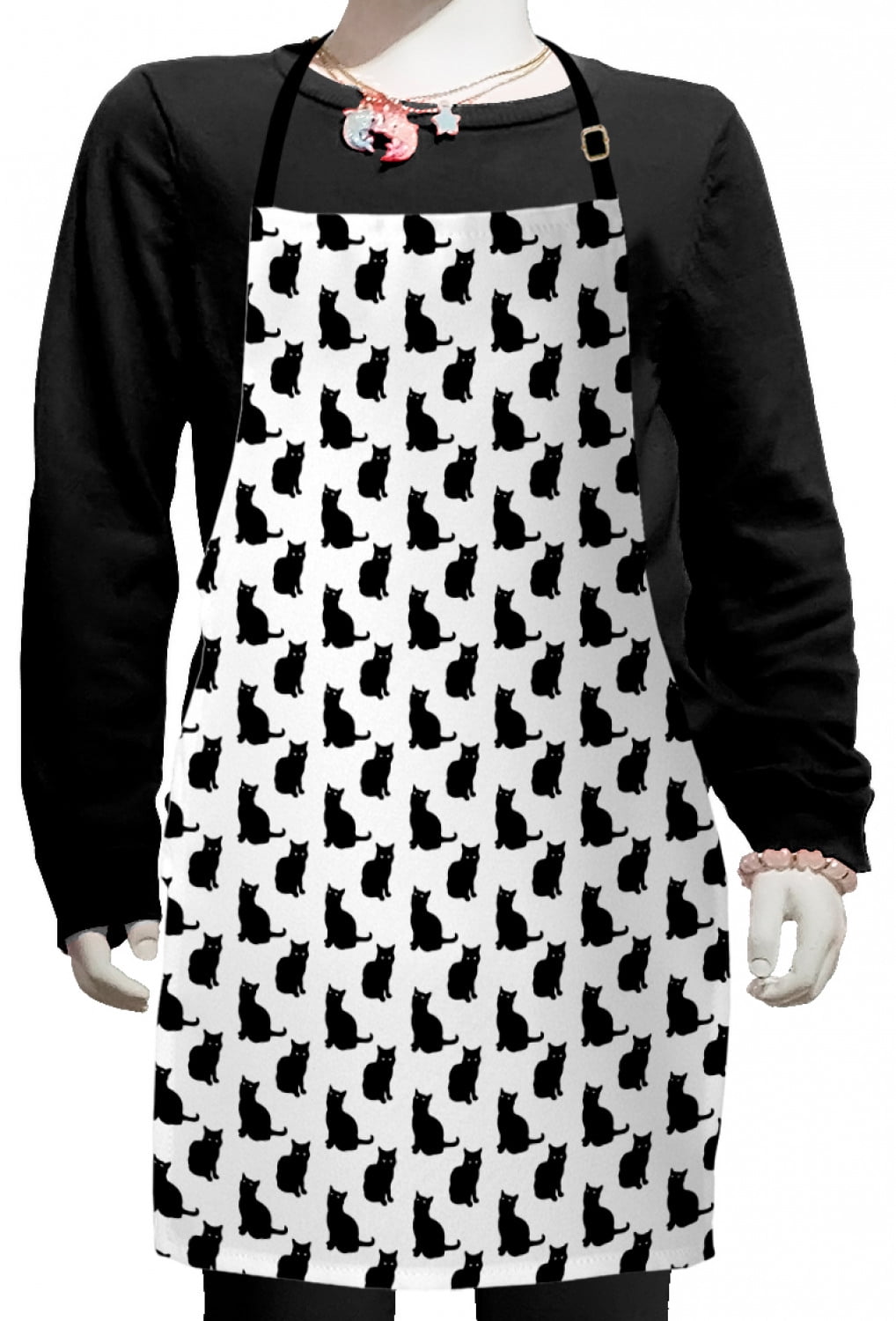 Cat Kids Apron, Black Cat on White Backdrop Playful Friendly Animals ...