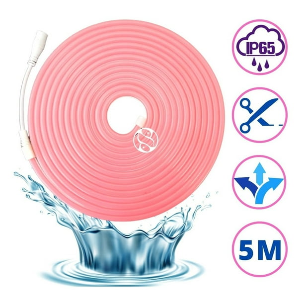 Tira led neon rosa flexible unicolor 5 metros solo rollo impermeable ...