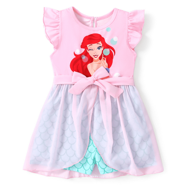 Disney Princess Girls Romper Little Mermaid Ariel Graphic Jumpsuit with ...