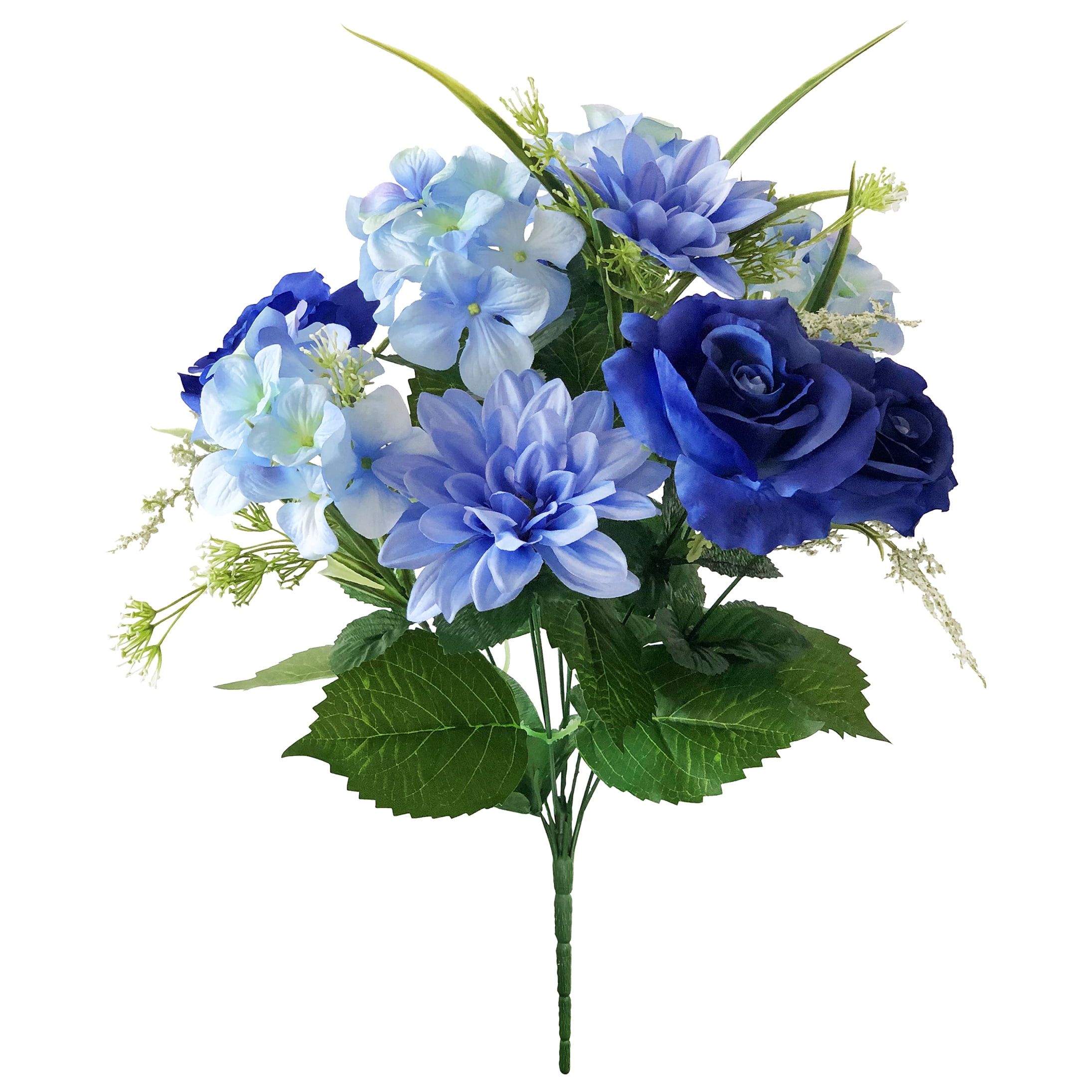 20" Artificial Silk Blue Roses & Dahlia Mixed Summer Bouquet, by ...