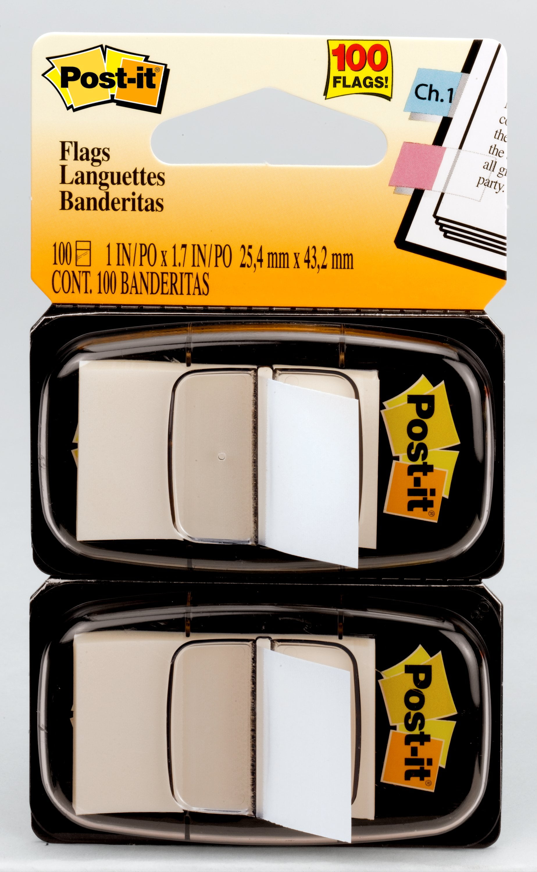 Post-it 1" Wide Flags, White, 50/Dispenser, 2 Dispensers/Pk, 100 Flags ...