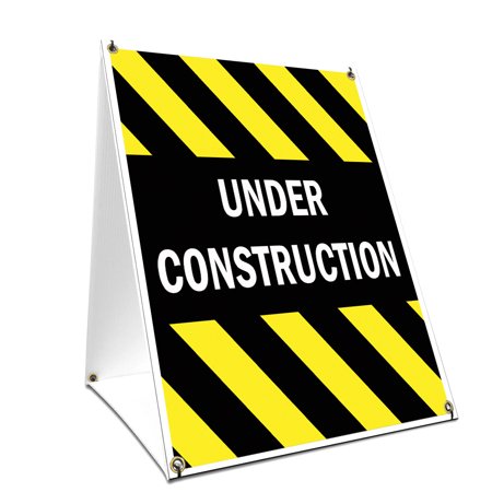 A-Frame Sidewalk Under Construction Sign with Graphics On Each Side ...