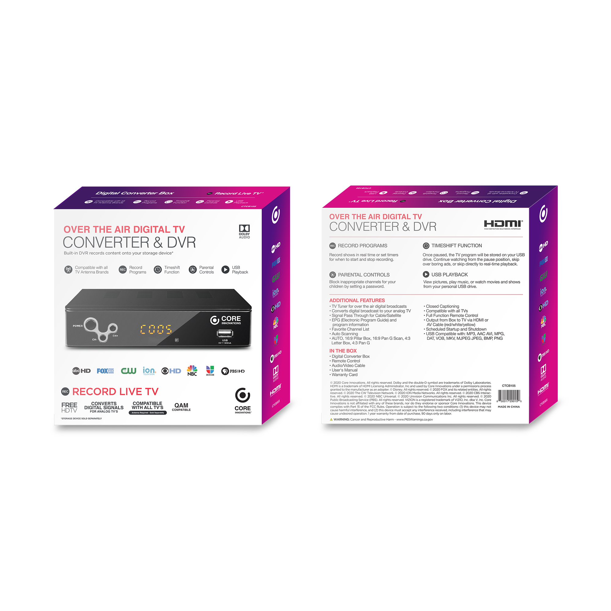 Core Innovations CTCB105 Over the Air Digital TV Converter & DVR Box ...