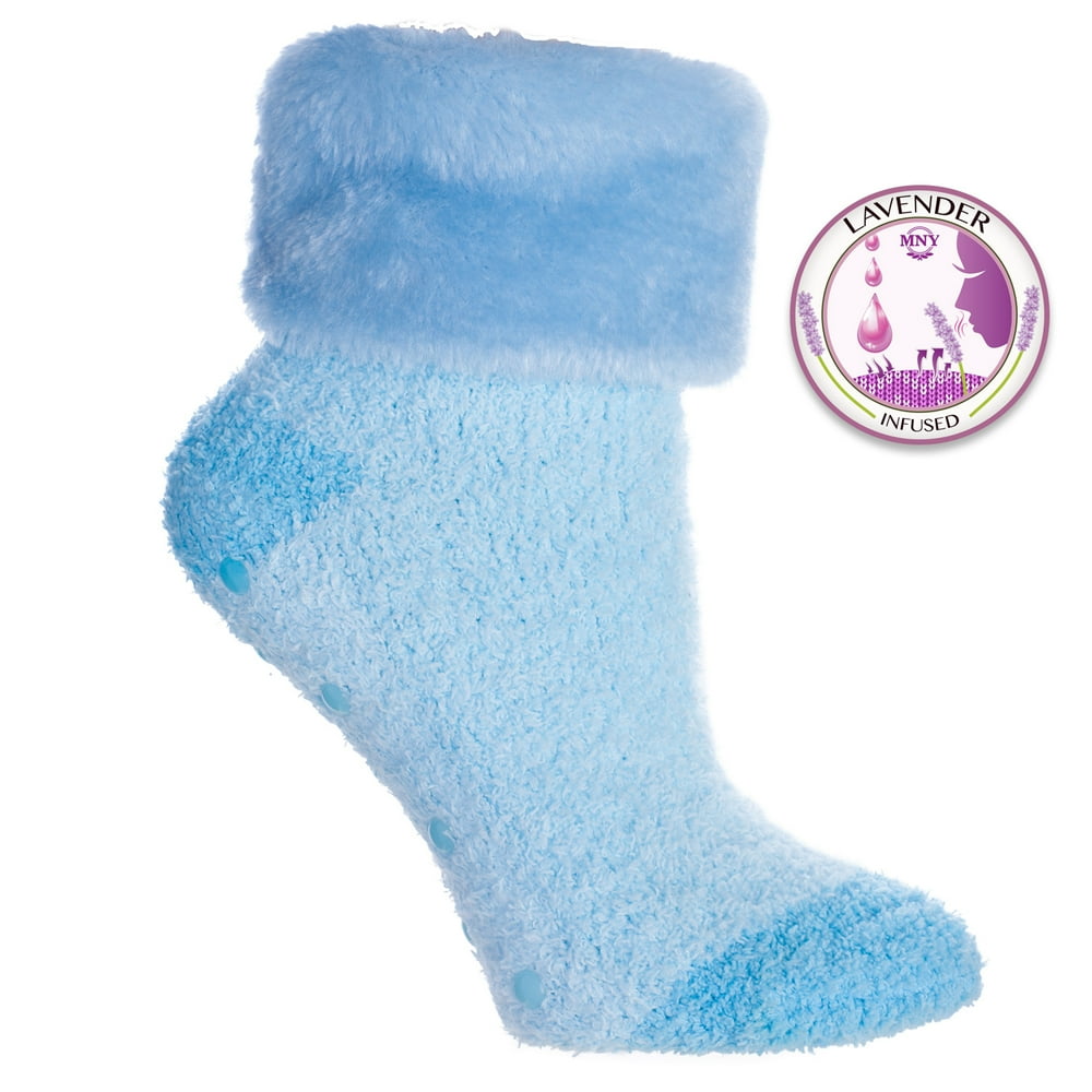 Minx - Non-Skid Fur Cuff Fuzzy Chenille Light Blue Slipper Socks ...