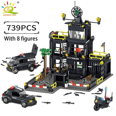 Police Station City Model Building Blocks Kit Prison Car Boat Policeman ...