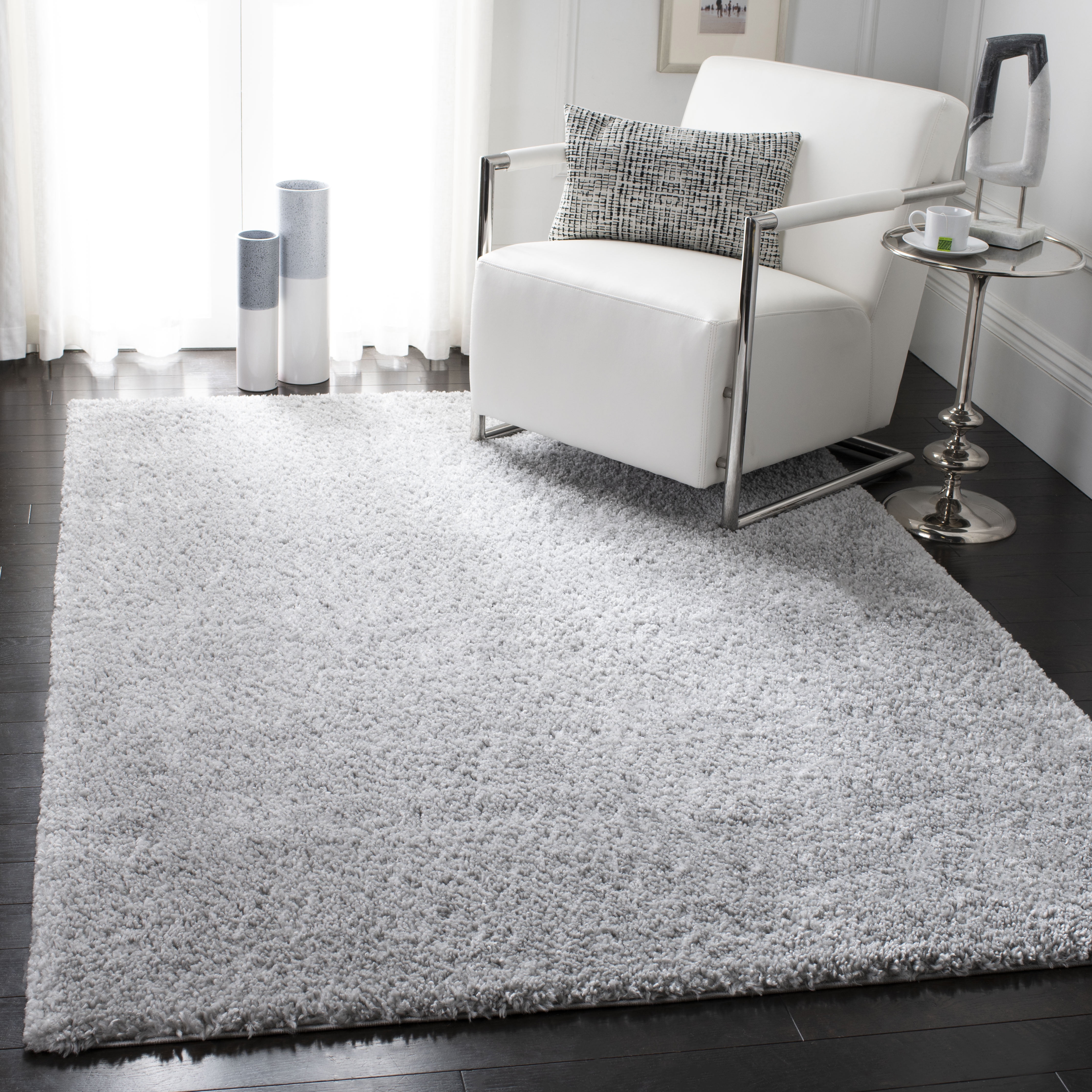SAFAVIEH August Carlene Solid Plush Shag Area Rug, Silver, 3' x 5 ...