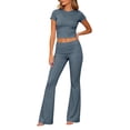 BLCHUNen Workout Sets for Women Crew Neck Crop Tops Flare Leg Fold over ...