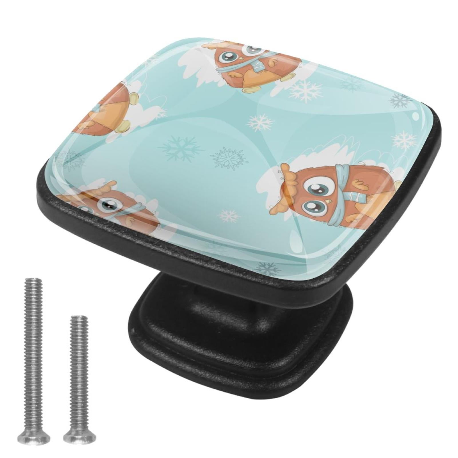 4 Pcs Cabinet Handle Drawer Pulls Owl Knobs with Screws Square ...