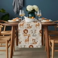 Cartoon Lions Giraffe Tiger Cotton Linen Table Runner Cute Animal Leaf ...