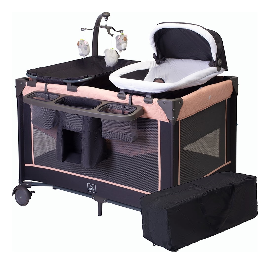 Cuna Corral Para Bebé Aeiou 4 En 1 Con Moisés Y Cambiador Rosa | Bodega ...