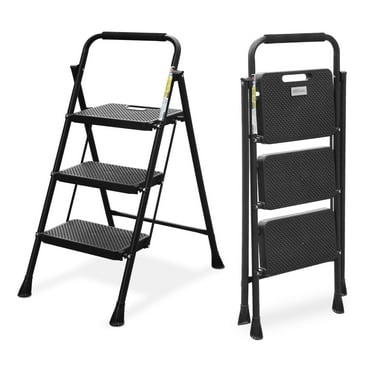 Laijoy 2-In-1 Hand Truck & Ladder, Foldable 3-Step Ladder w/ Non-slip ...