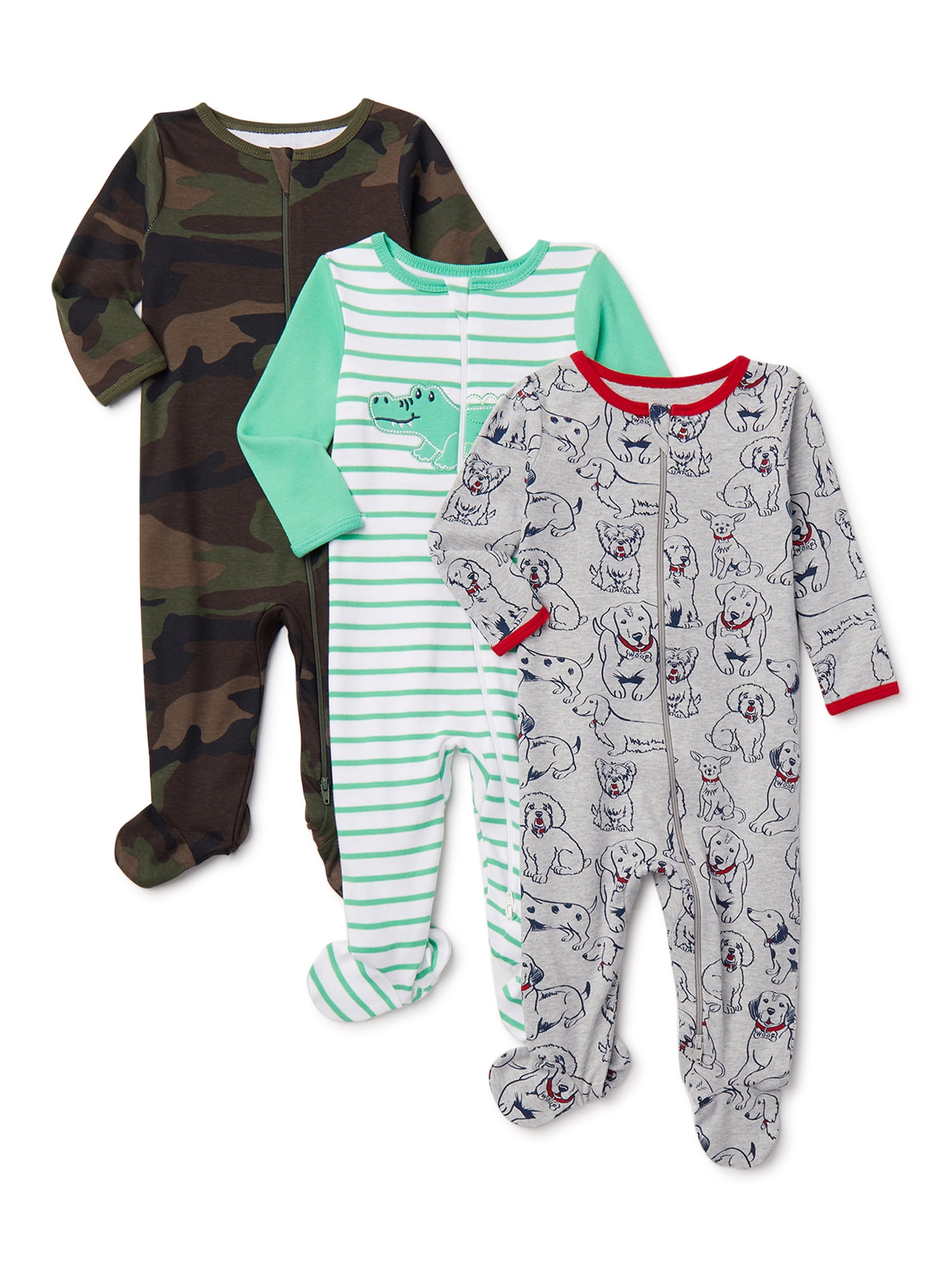 Wonder Nation Newborn Baby Boy Sleep and Play Pajamas, 3 Pack, Preemie ...