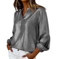 Ecqkame Womens Party Shirts Solid Color V Neck Long Sleeve Tops Trendy ...