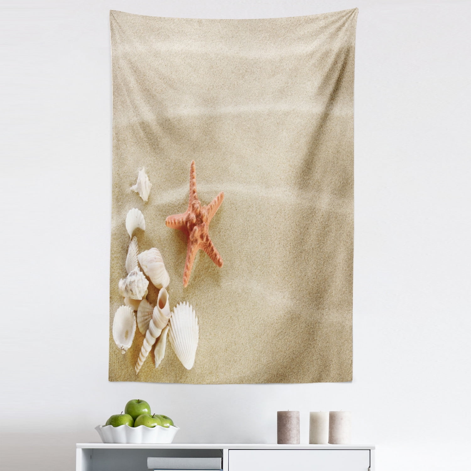 Shell Tapestry, Exotic Seashells on Sand Simplistic Tranquil Travel ...