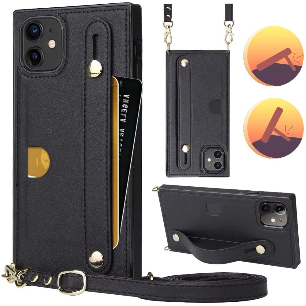 Iphone 11 Case Crossbody Wallet Case Leather With Hand Strap Holder