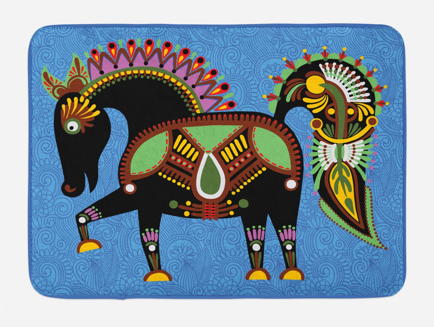 Ethnic Bath Mat, Folkloric Horse Animal Figure with Tradition Ukraine ...
