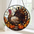 Autumn Turkey Stained Glass Suncatcher Window Decor, Round Harvest ...