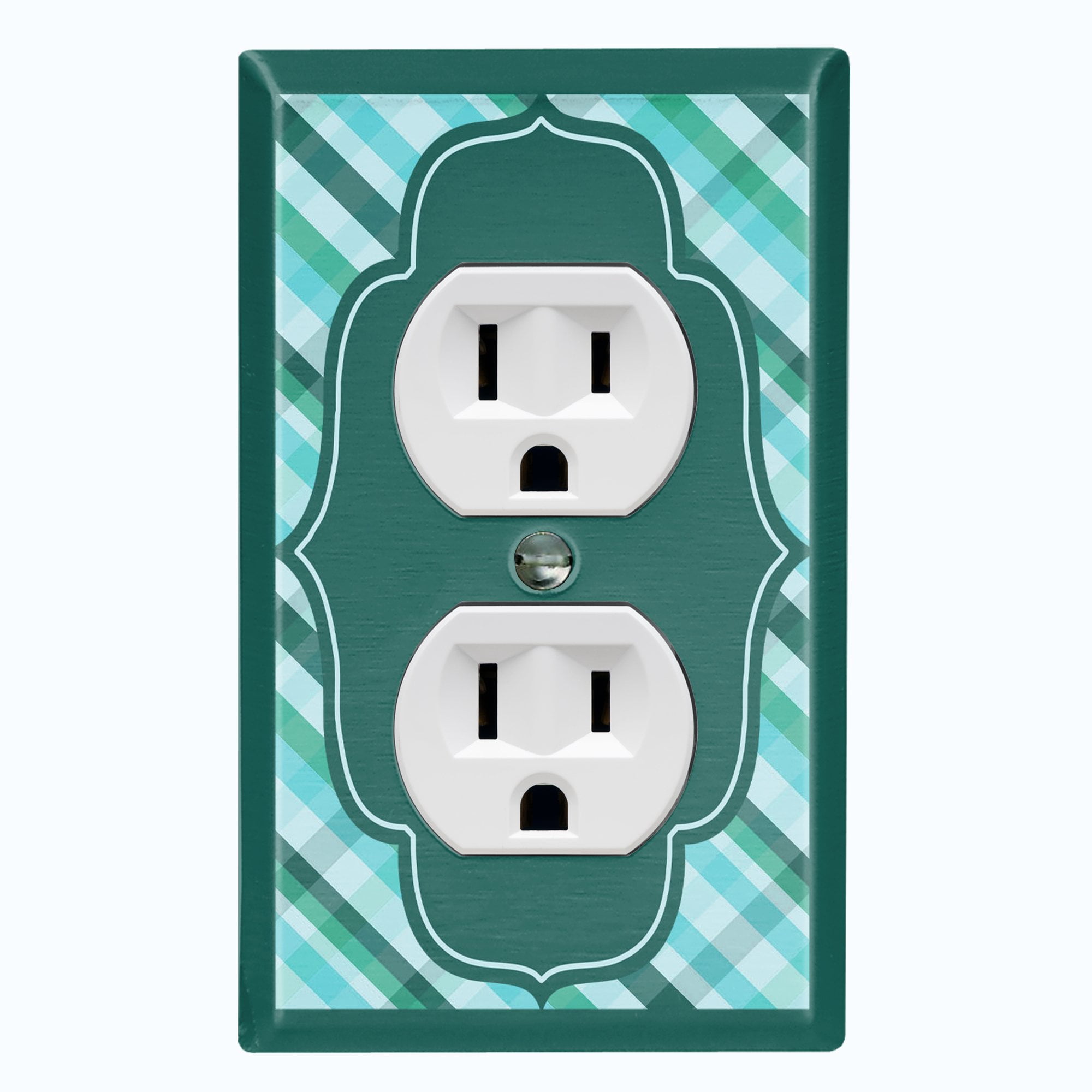 Metal Light Switch Plate Outlet Cover Vintage Teal Frame Plaid ...