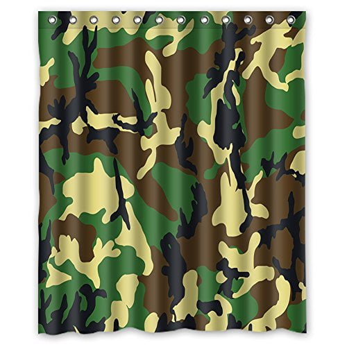 Greendecor Unique Camouflage Waterproof Shower Curtain Set With Hooks