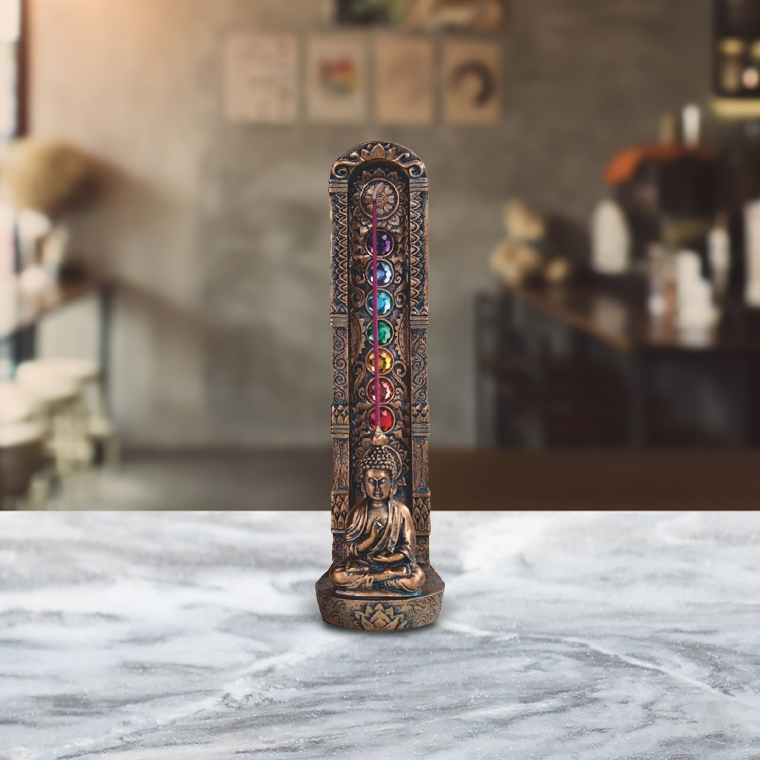 ICE ARMOR 9.25"H Standing Buddha 7 Chakra Stone Incense Burner Statue ...