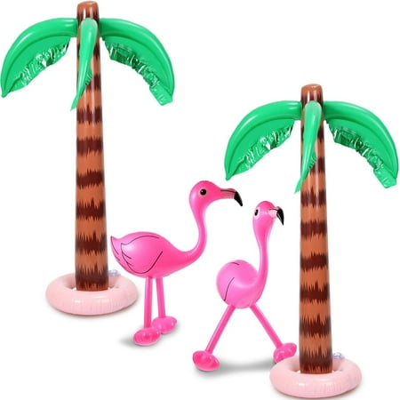 Set of 4 Inflatable Palm Trees and Beach Inflatable Pink Flamingo for ...