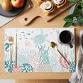 Coastal Turtle Placemats Set of 12,Cotton Linen Fabric Place Mats,Teal ...