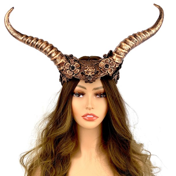 Steampunk Style Luxury Metallic Ram Goat Horn Devil Headband Halloween ...