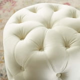 Tufted Accent Chair Ottoman, Round, Velvet, Ivory White, Modern ...
