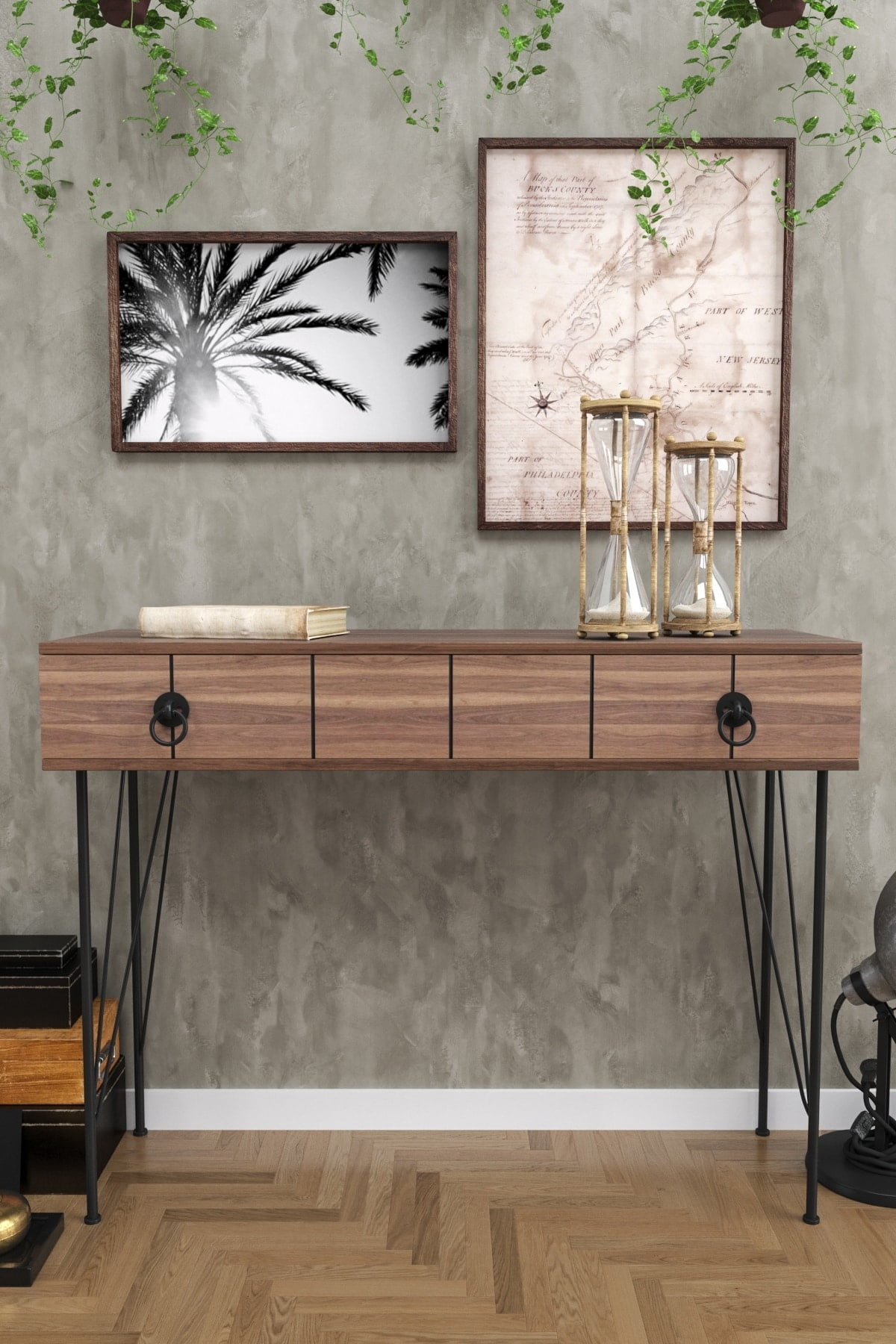 Asio 2 Drawers Metal legs Console Table, Wood Base Console table, Easy ...