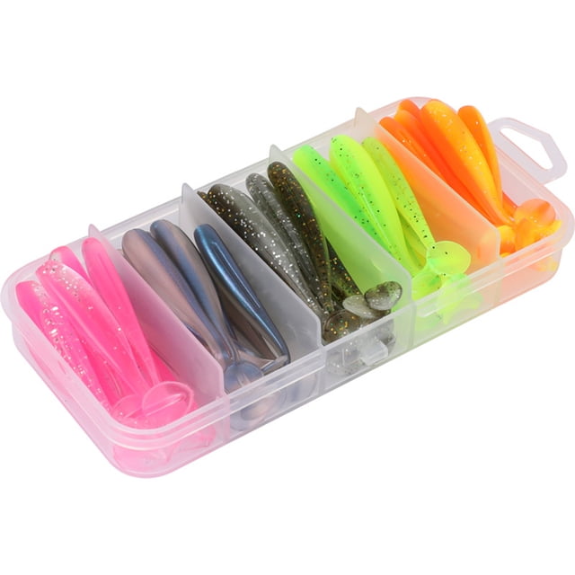 50 Pcs Fishing Soft Lure Plastic T Tail Bait Artificial Worm Swimbait ...