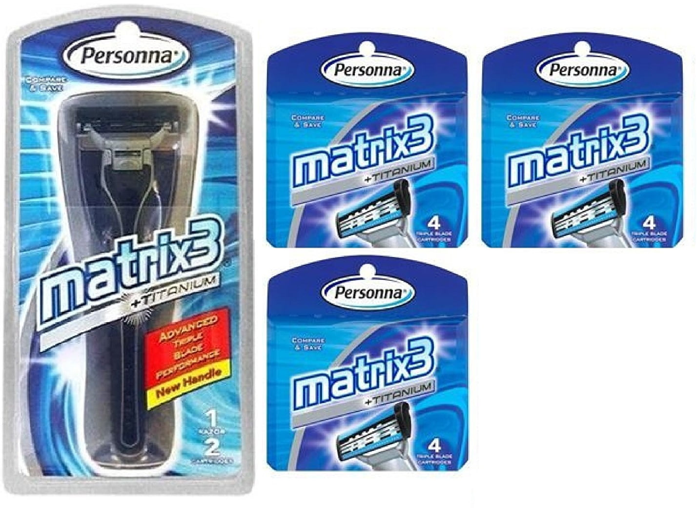 Personna Matrix3 Advanced Triple Blade Razor Handle + Matrix3 Titanium ...