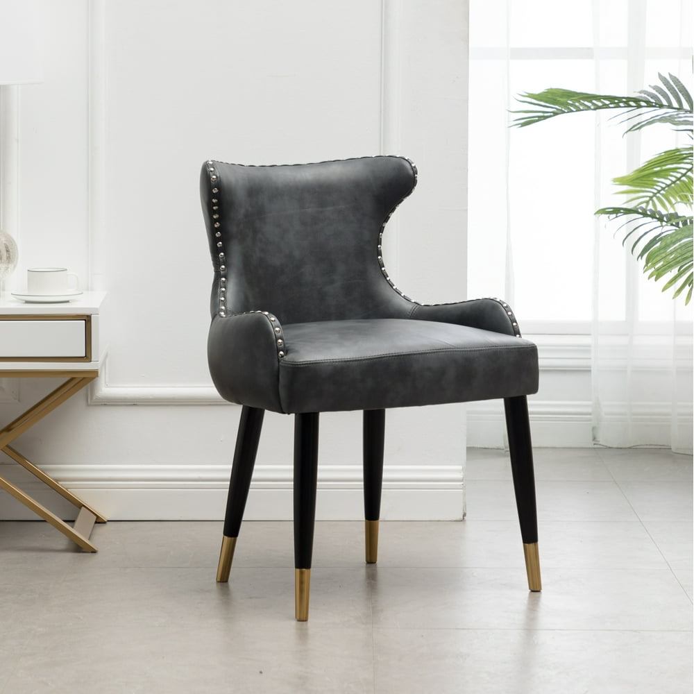 Nevis Mid Century Modern Faux Leather Tufted Nailhead Trim Accent Chair