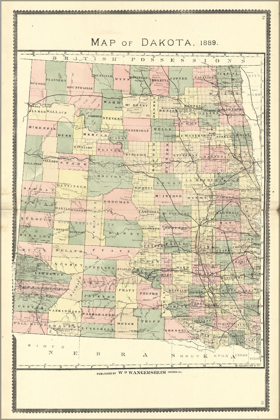 24"x36" Gallery Poster, Map of north & south dakota, 1889 - Walmart.com