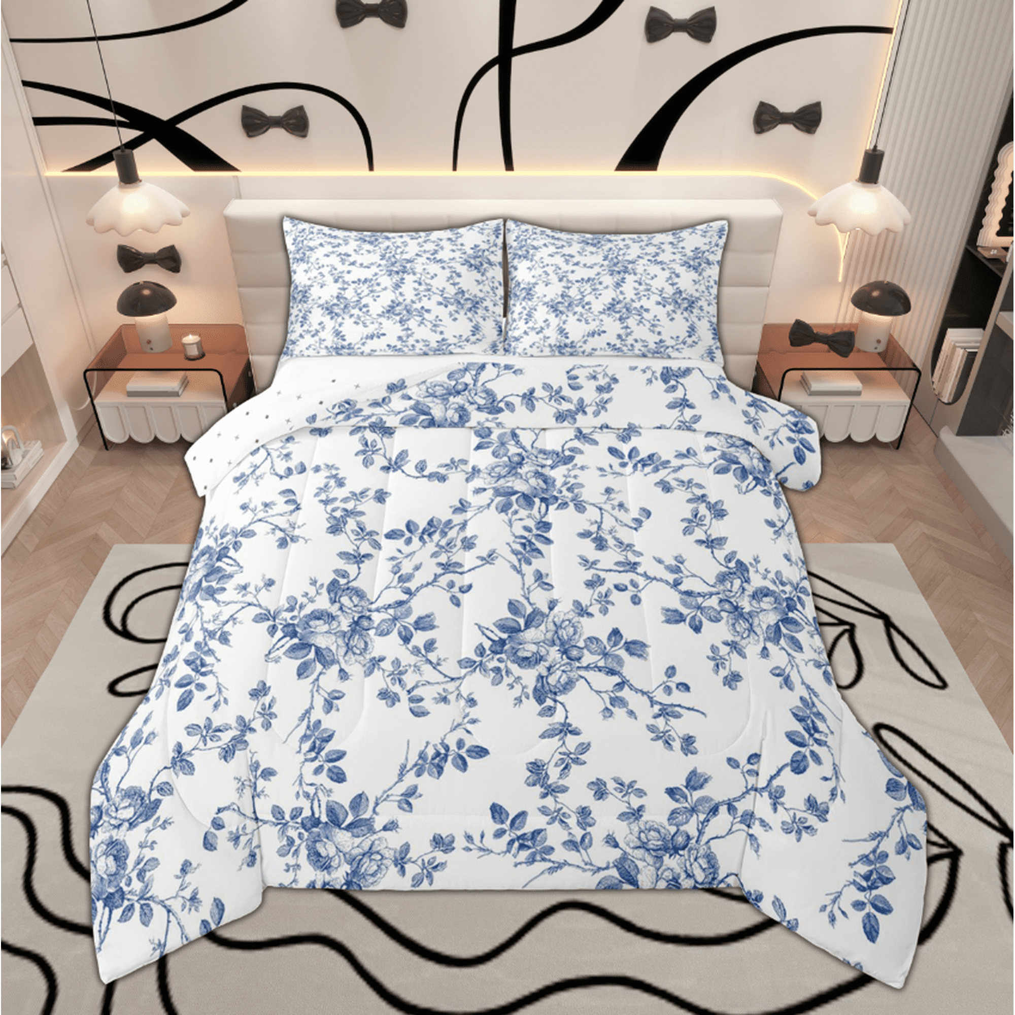 Click here for Manfei Blue Flower Queen Comforter Set  Spring Gar... prices