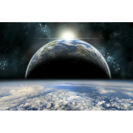 The sun rises over one of a pair of twin planets. Both planets are ...