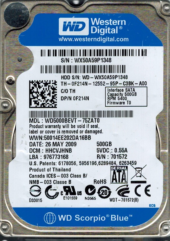 Western Digital WD5000BEVT-75ZAT0 500GB DCM: HHCVJHNB - Walmart.com