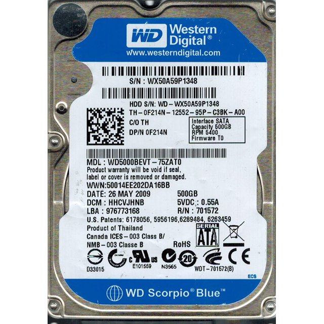 Western Digital WD5000BEVT-75ZAT0 500GB DCM: HHCVJHNB - Walmart.com