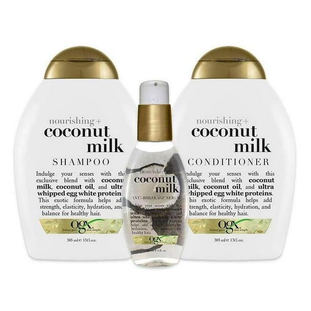 3 pack Shmpoo, Acondicionador y Tratamiento Ogx leche de coco | Walmart ...