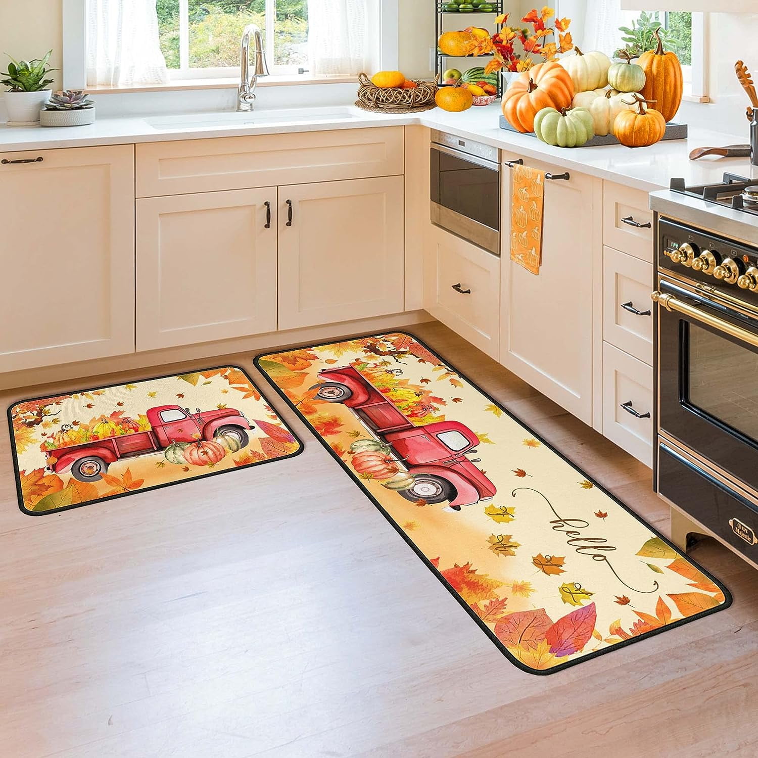 2 Pcs Fall Kitchen Rugs and Mats for Floor Non-Slip Backing Mat, Fall ...